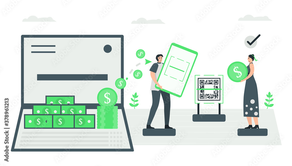 The man uses application to scan QR code for money paying. It can ...