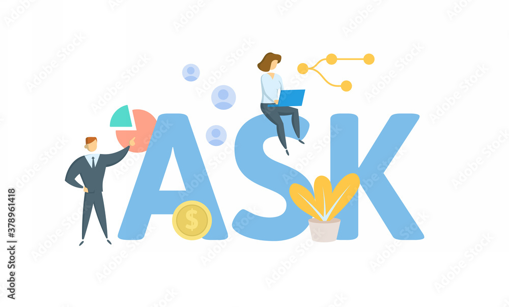 ASK, Amplitude Shift Keying. Concept with keyword, people and icons ...