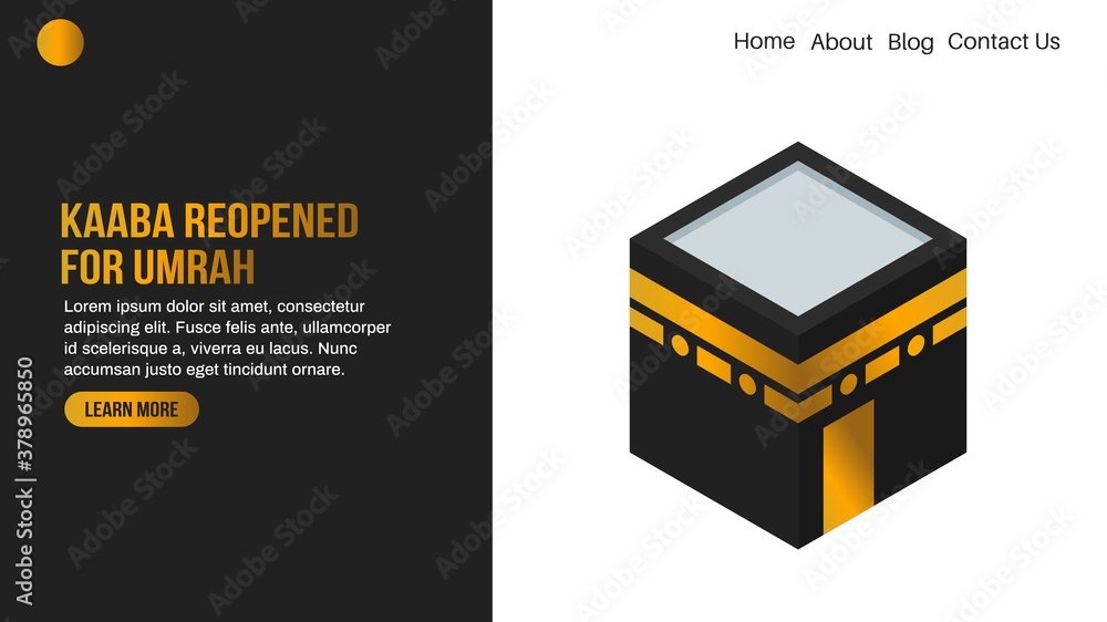 kaaba reopened for umrah pilgrims announcement sign. isolated vector ...