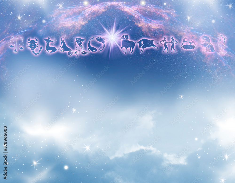 zodiac symbols in line with stars over beautiful background with glaxy ...