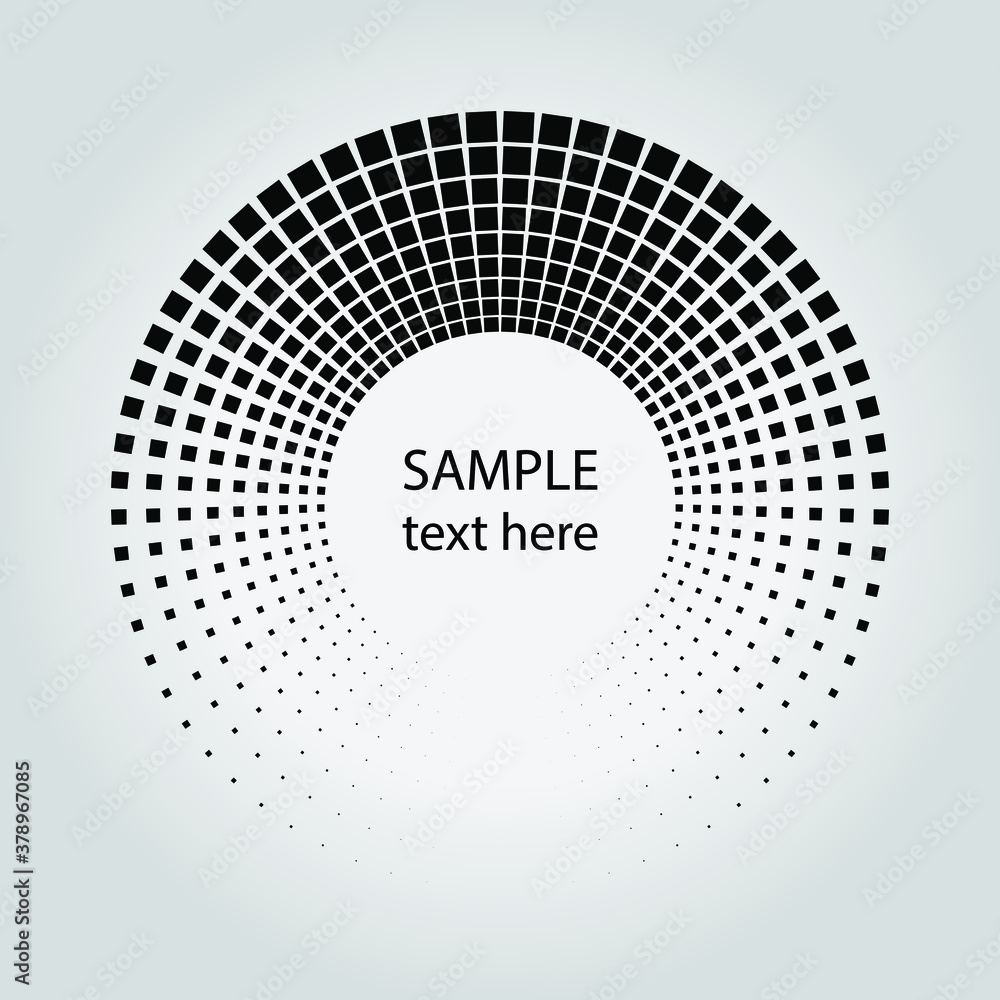 Black curvy square halftone dots in spiral form. Geometric art. Trendy ...