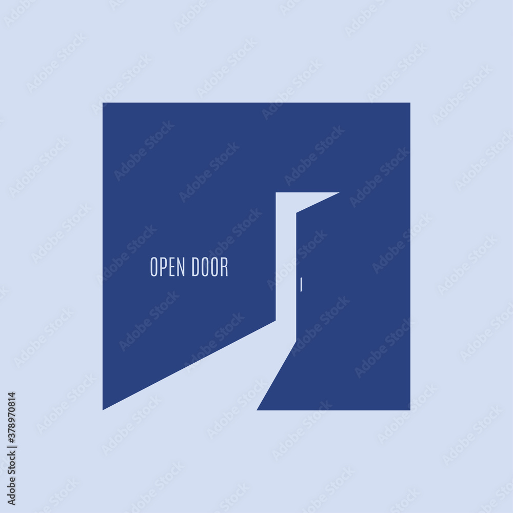 Open door logo on door blue backgound Stock Vector | Adobe Stock