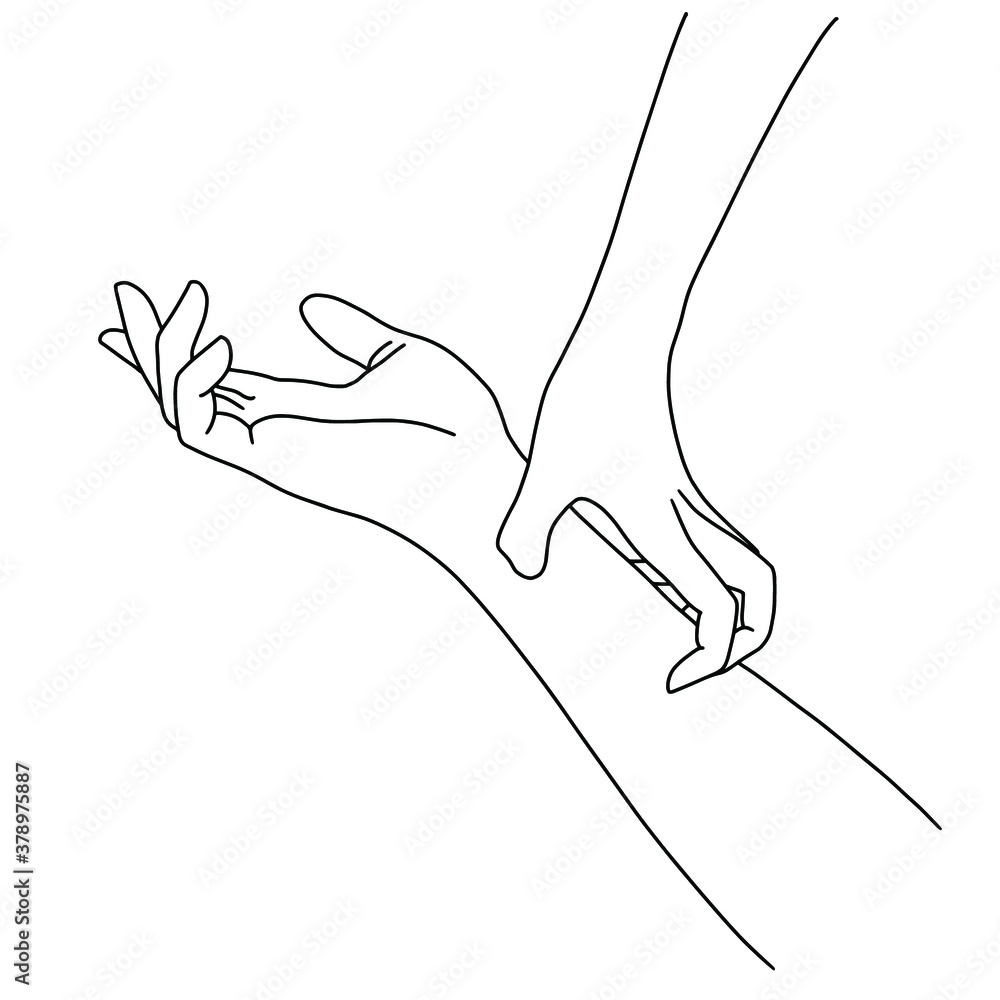 touching hands. thin line drawing black hands . Vector illustration ...