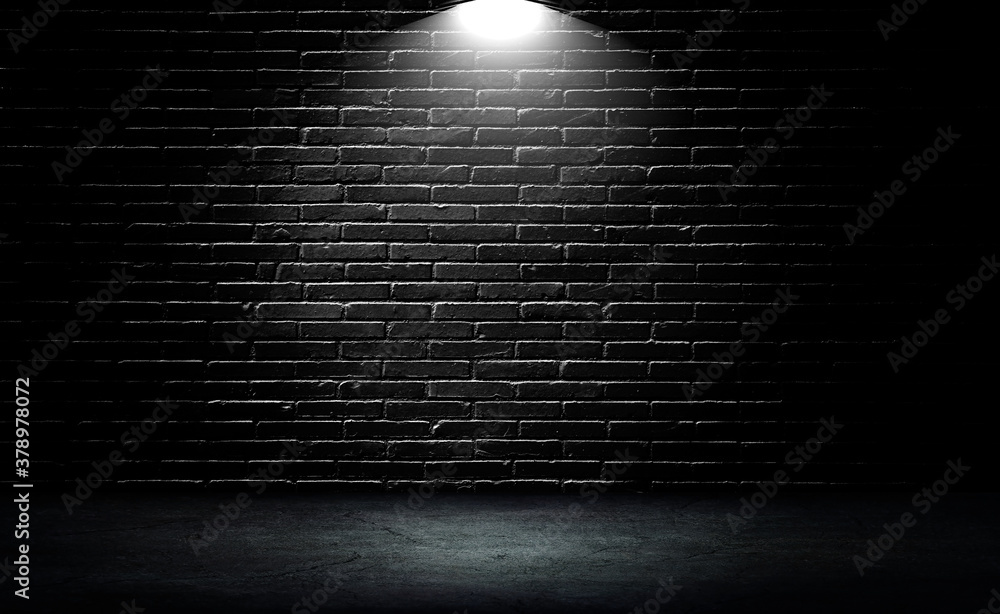 Empty space of Studio dark room black brick wall grunge texture ...
