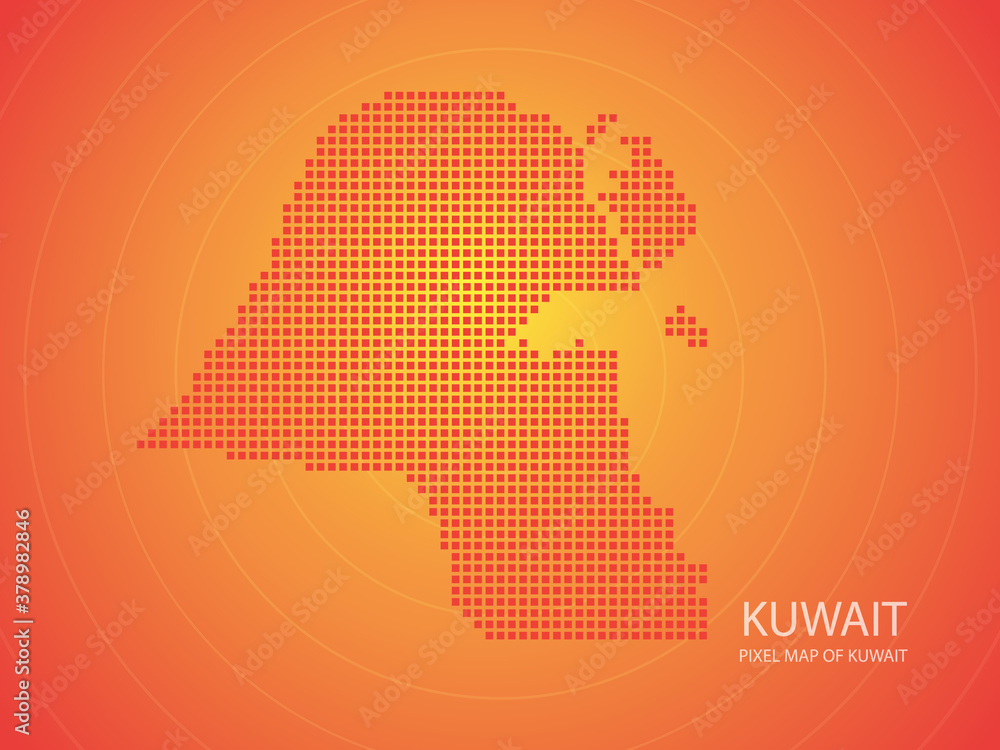 Orange pixel map of kuwait on orange background. Vector illustration ...