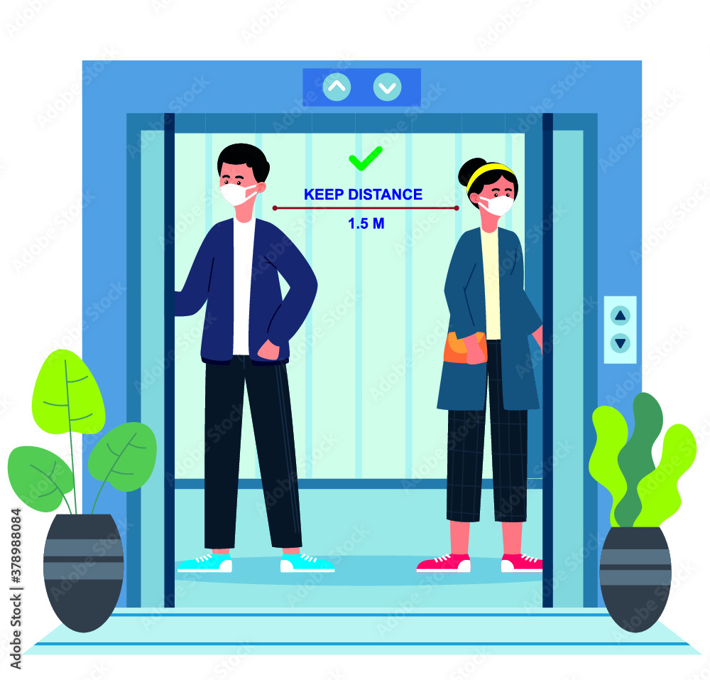 Social Distancing signs in the elevator during Coronavirus (Covid-19 ...