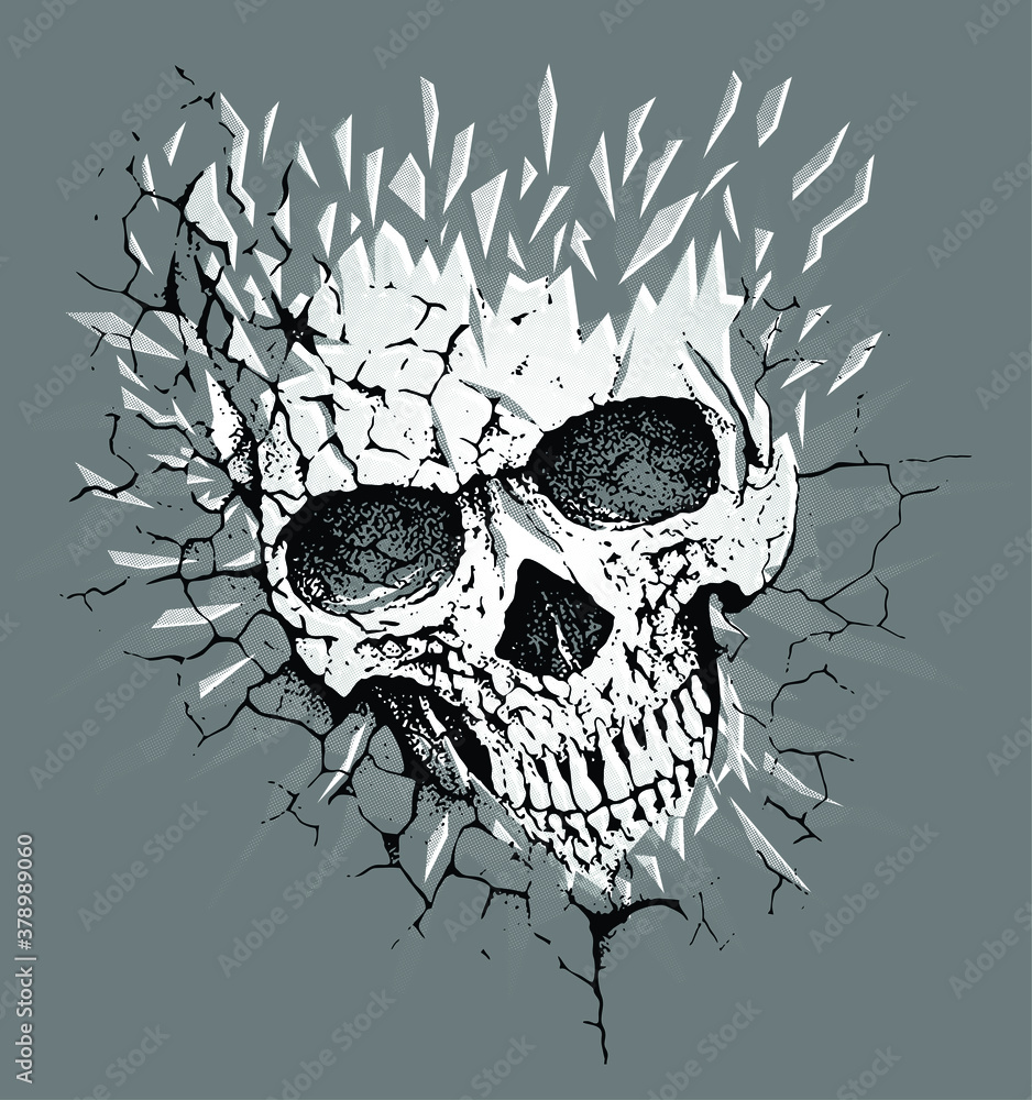 Vector illustration of skull with cracked appearance and background ...