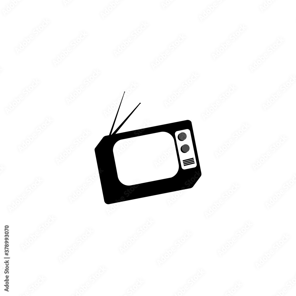 Retro TV , Flat black and white color television with antenna symbol ...