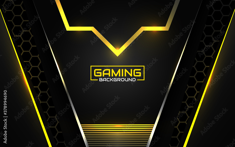Abstract futuristic black and yellow gaming background with modern ...