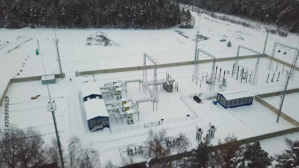 Vidéo Stock High voltage electrical step-down substation. Drone ...
