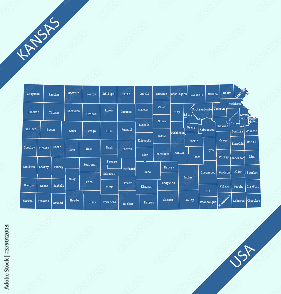 County map of Kansas labeled Stock Vector | Adobe Stock