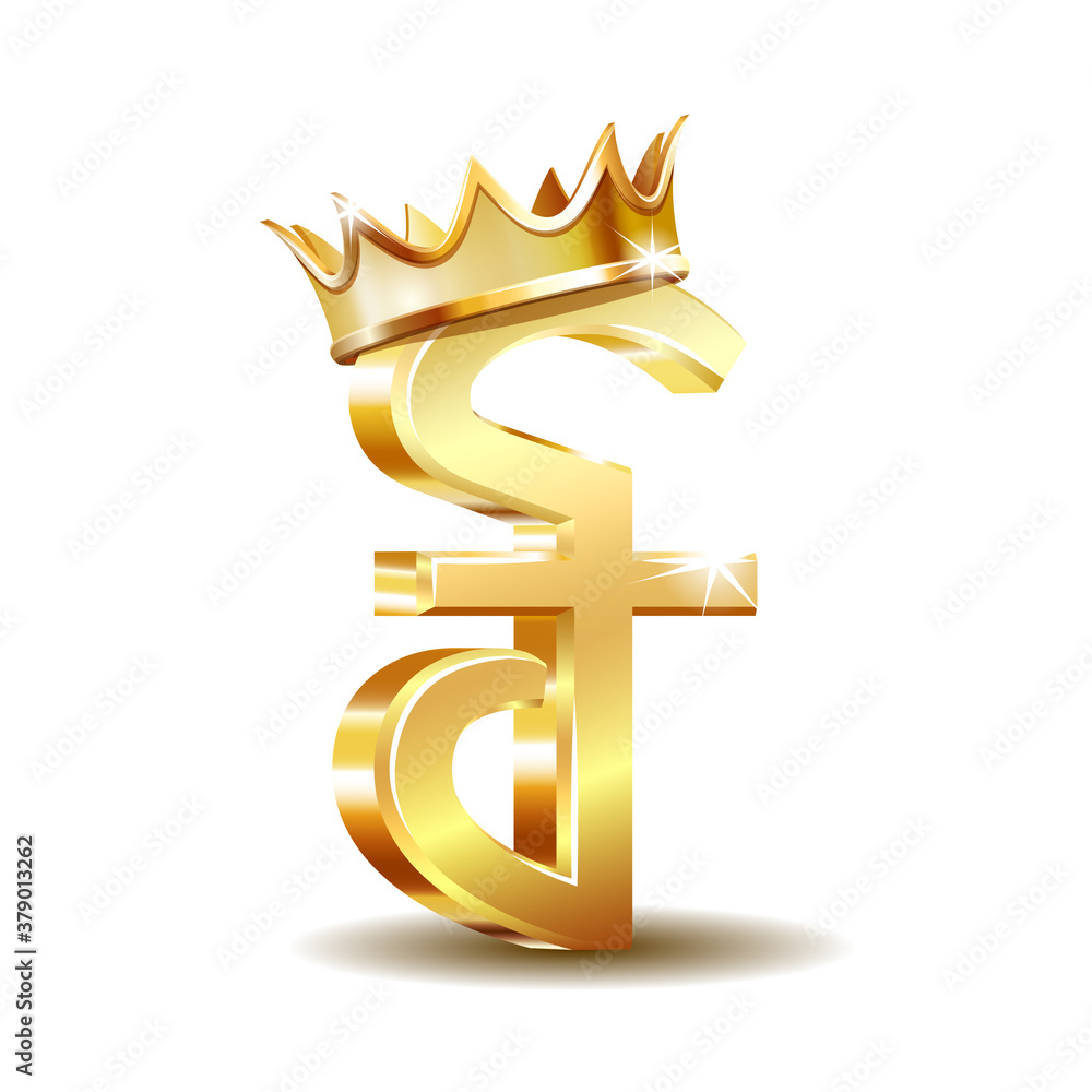 Cambodian riel currency symbol with golden crown, golden money sign ...