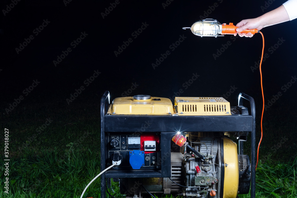 street lighting. night. The generator is yellow. Generates electricity ...