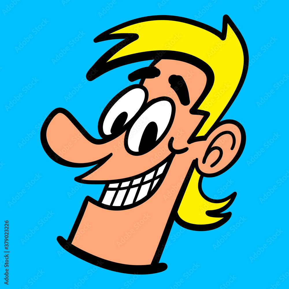 Happy Cartoon Guy With A Mullet Haircut Showing Teeth In Big Grin Stock Happy Cartoon Guy With A Mullet Haircut Showing Teeth In Big Grin Stock