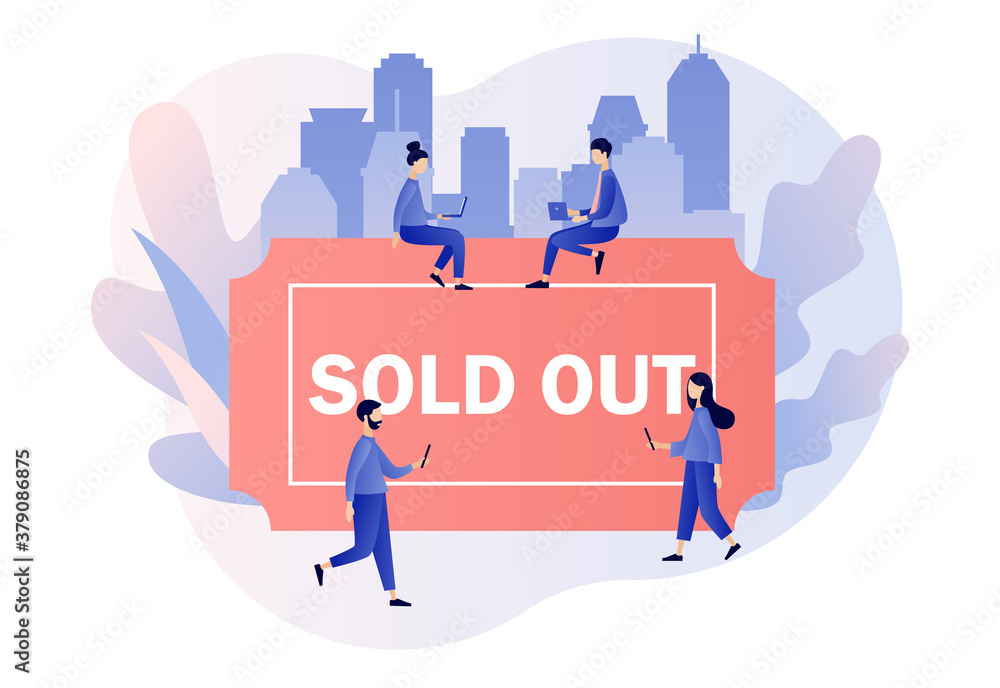 Sold out event, sold-out crowd, no tickets available concept. Tiny ...
