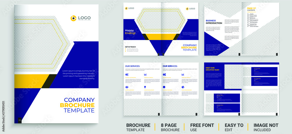 Corporate Business Blue-Yellow Brochure Template, Editable Company ...