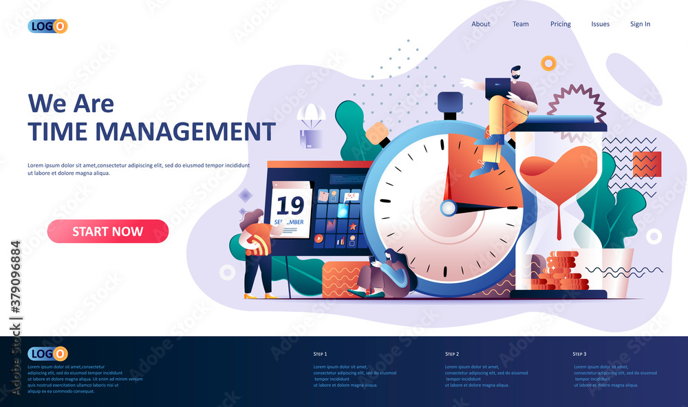 Time management flat landing page template. Effective planning workflow ...