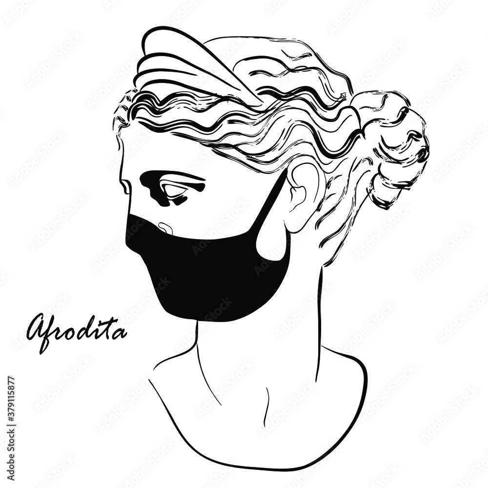 Trendy vector print with head of Aphrodite statue wearing face mask ...