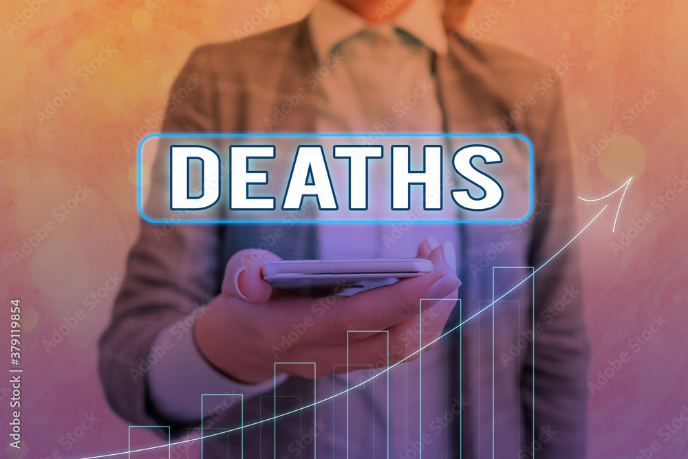 Handwriting text Deaths. Conceptual photo permanent cessation of all ...