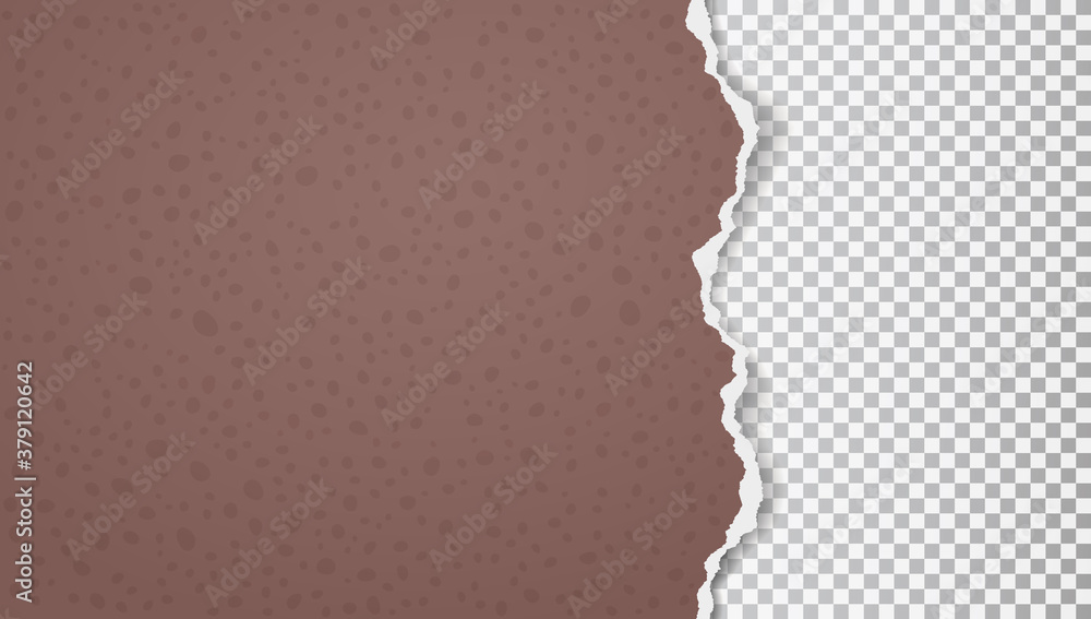 Torn, ripped dark brown paper with pattern of shapes, soft shadow are ...