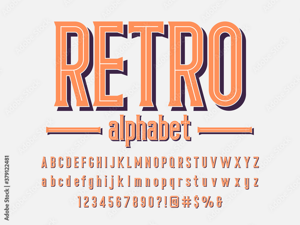 vintage styled alphabet design with uppercase, lowercase, numbers and ...