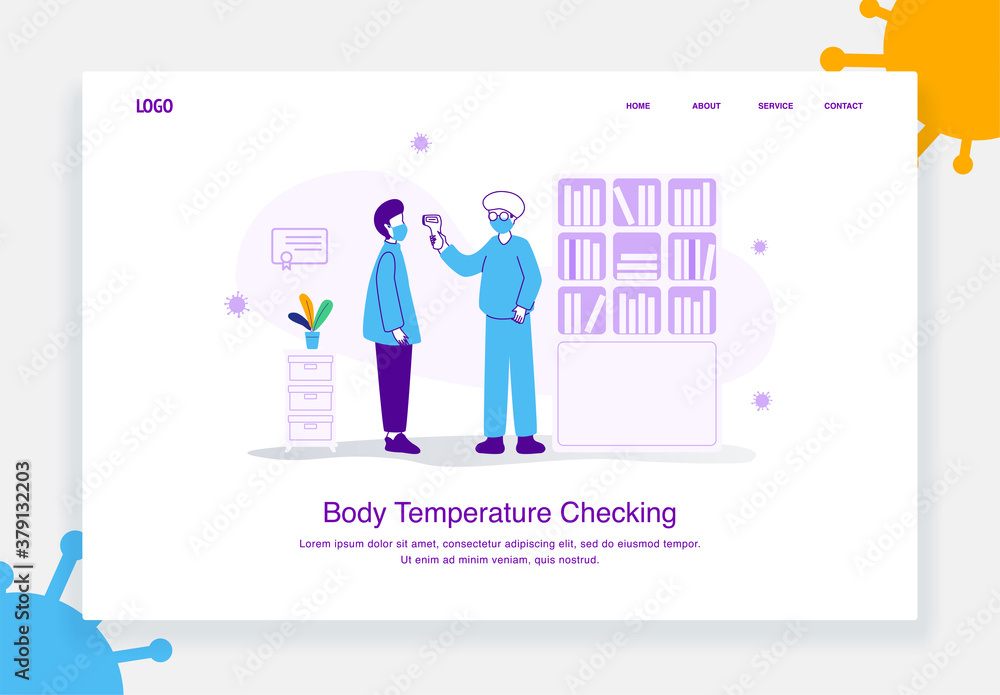 flat illustration concept of doctors checks woman's body temperature ...