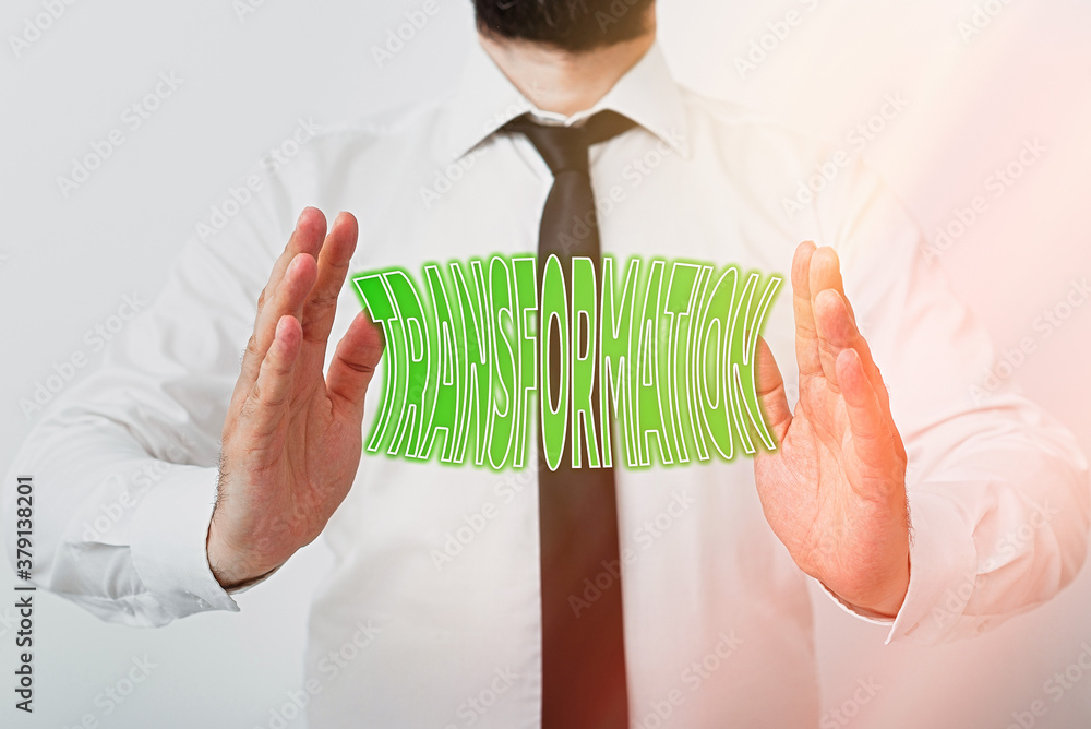 Writing note showing Transformation. Business concept for process, or ...