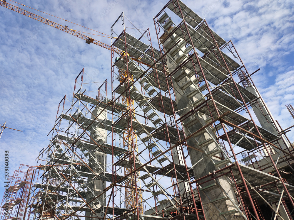 SELANGOR, MALAYSIA -AUGUST 4, 2020: Temporary stairs and scaffolding ...