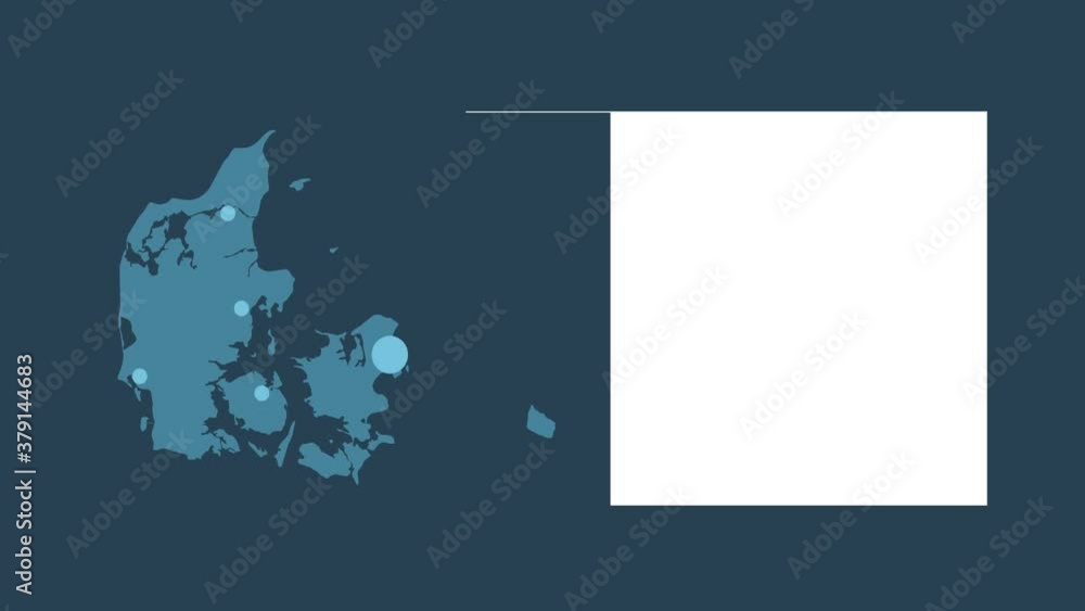 Denmark map animation with map of Europe, cities and text placeholder ...