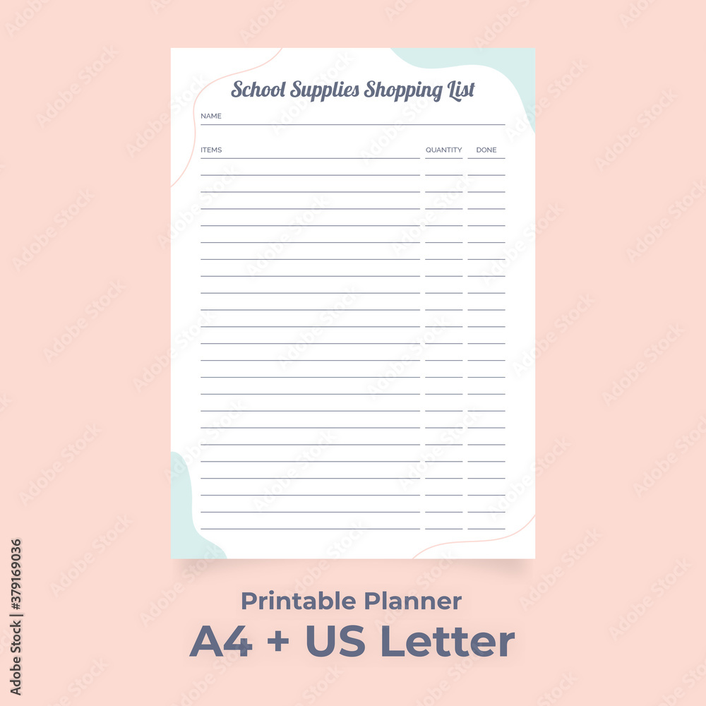 Minimalist School Supplies Shopping List Printable Form, Back to School ...