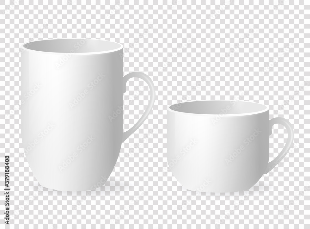 White empty cup in classic style on transparent background. White ...