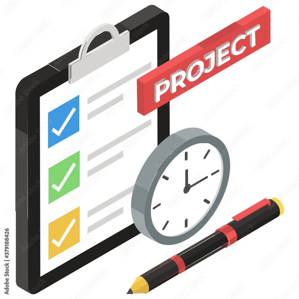 Design of project brief concept, isometric icon of business process ...