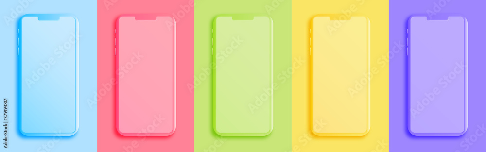 Five mobile smartphone template with blank screen - vector mockup ...