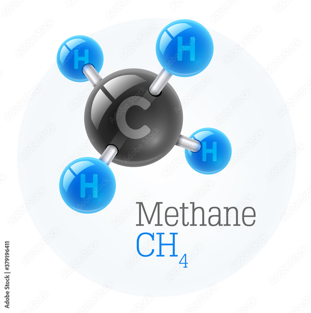 Physical chemical molecule model of gas methane, assembly of carbon and ...