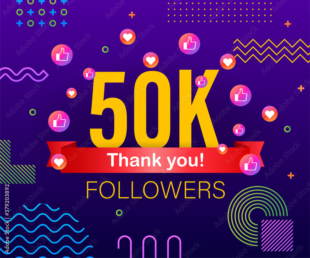 Thank you 50k followers numbers. Congratulating multicolored thanks ...