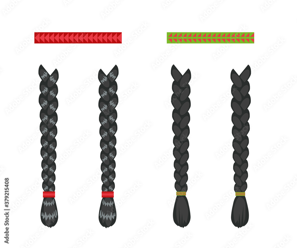 Women's black braids on a white background. Cartoon. Vector ...