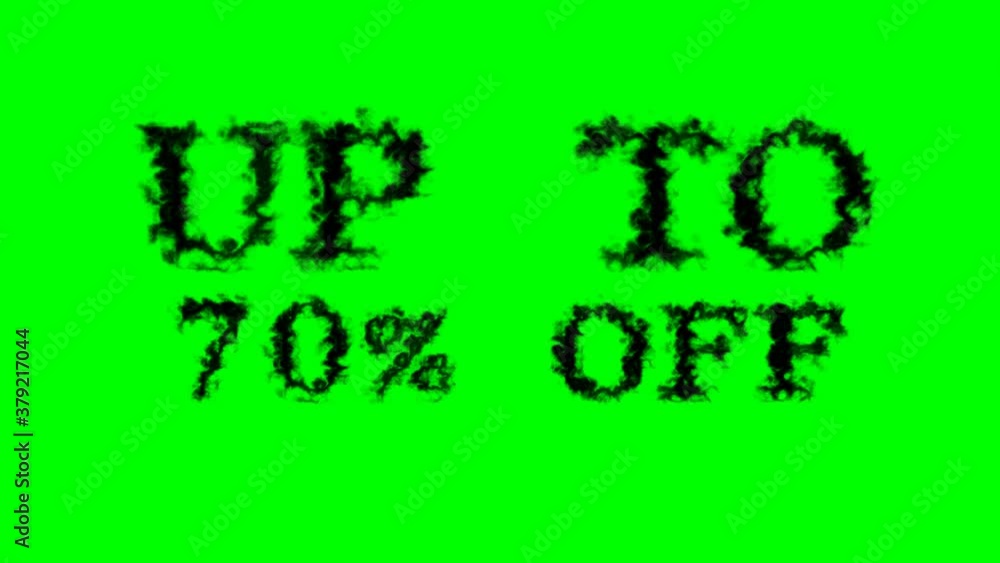 Up To 70% Off smoke text effect green isolated background. animated ...