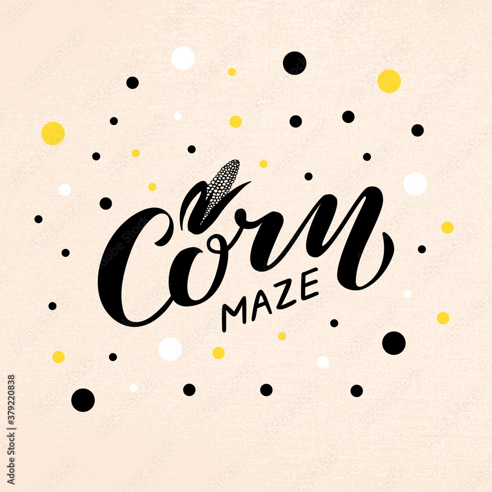 Vector illustration of corn maze brush lettering for banner, leaflet ...