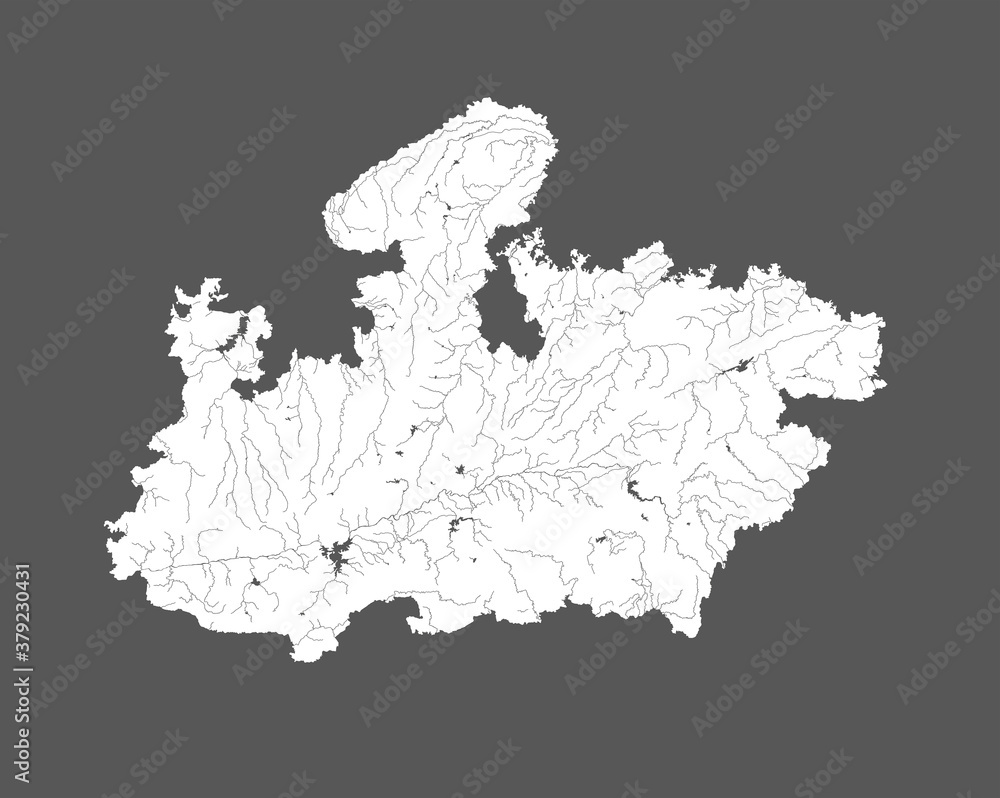 India states - map of Madhya Pradesh. Hand made. Rivers and lakes are ...