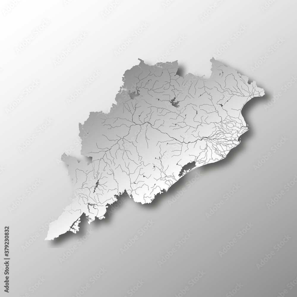 India states - map of Odisha with paper cut effect. Rivers and lakes ...