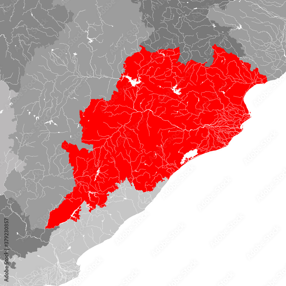 India states - map of Odisha. Hand made. Rivers and lakes are shown ...
