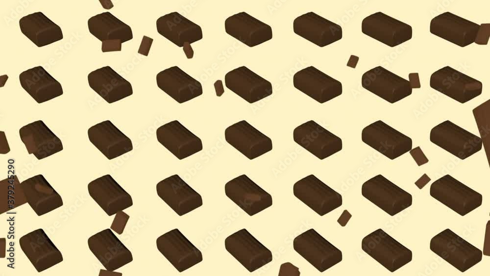 Repeated pattern of 3d chocolate pieces moving up to left and right ...