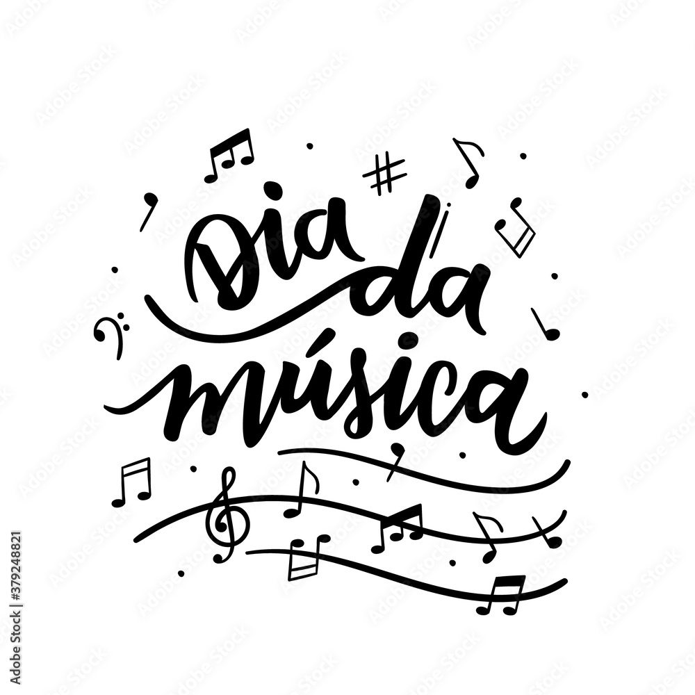 Dia da Música. Music Day. Brazilian Portuguese Hand Lettering with ...