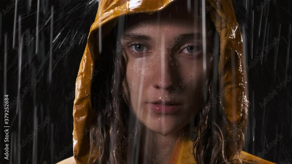 Close-up footage of beautiful woman with green eyes who is standing in ...