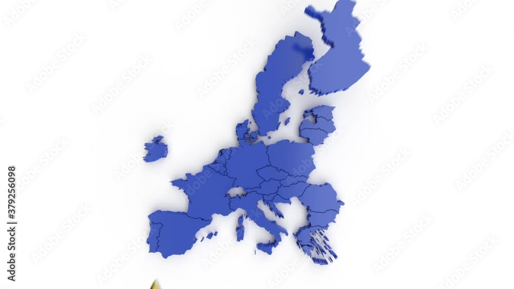 Video Stock Blue map and the yellow stars, symbol of the EU formed by ...