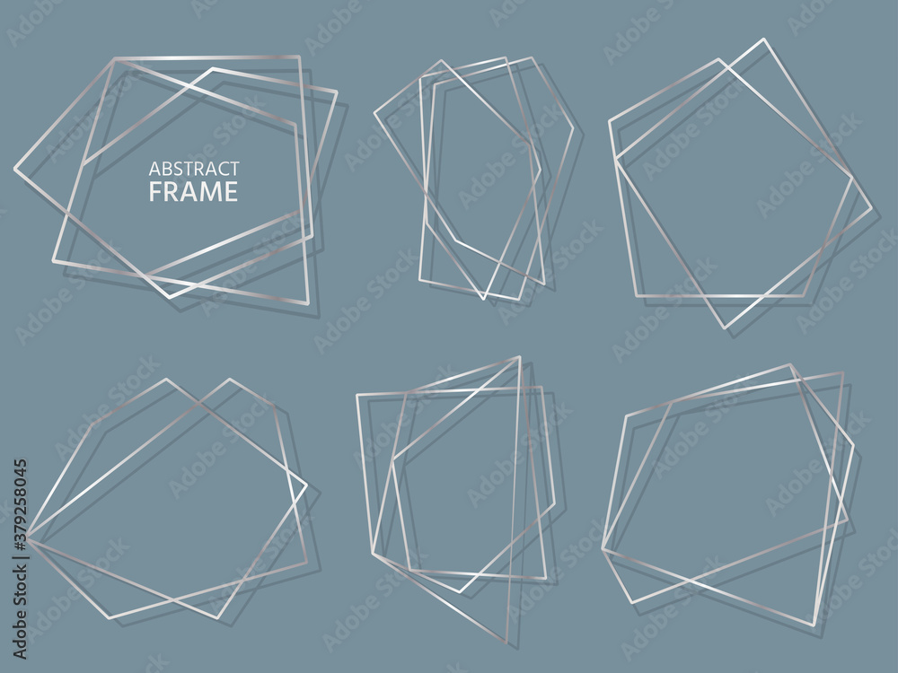 Silver shine frame abstract polygonal geometric set. Luxury decorative ...