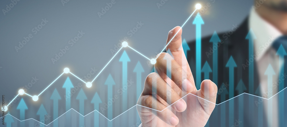 Businessman plan graph growth and increase of chart positive indicators ...
