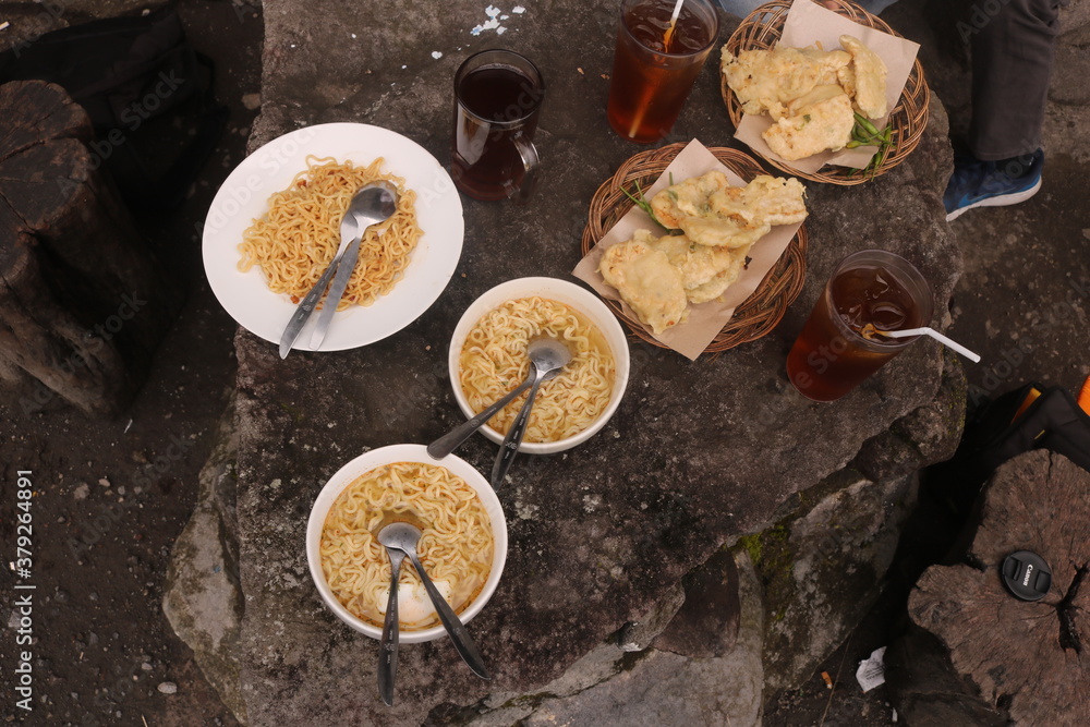 food and drinks are served at the Merapi coffee shop (Indonesian ...