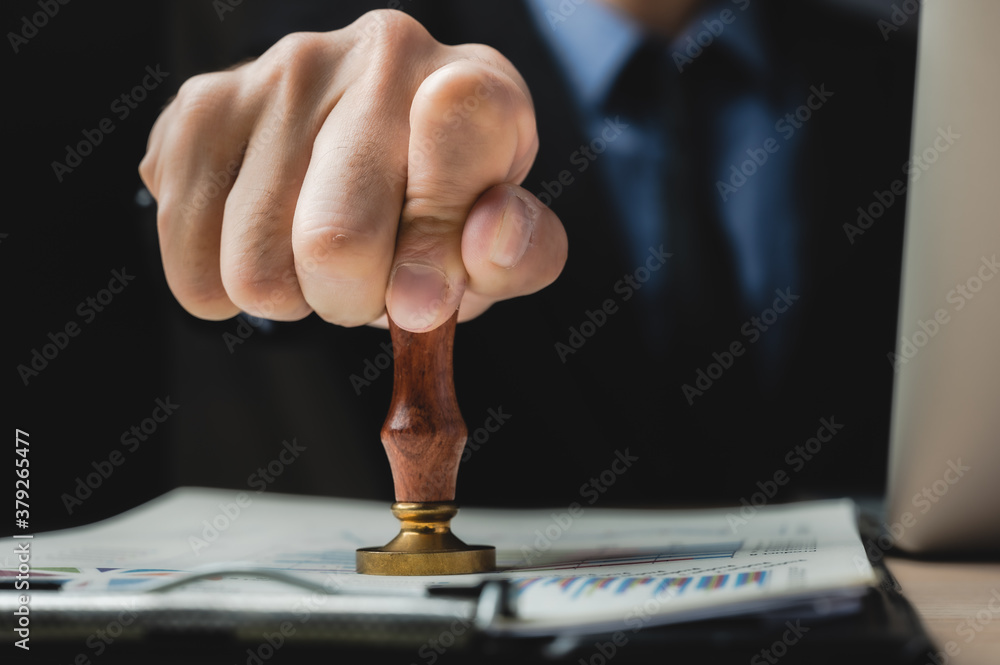 Sign Approved Stamp On Document to permit and certify for work document ...