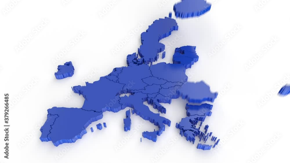 Blue map and the yellow stars, symbol of the EU formed by the countries ...